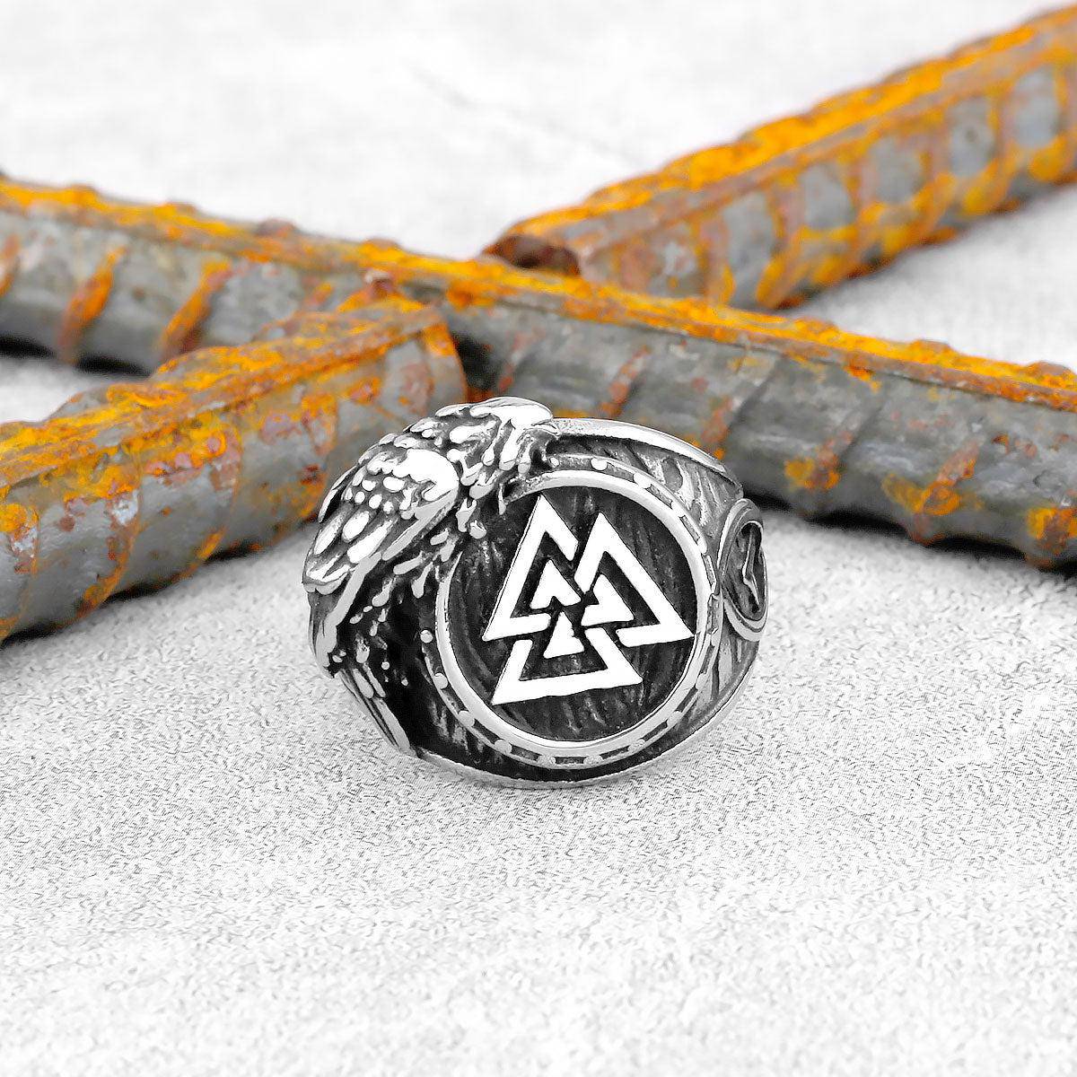 Viking Valknut Ring With Raven | Odins-Glory