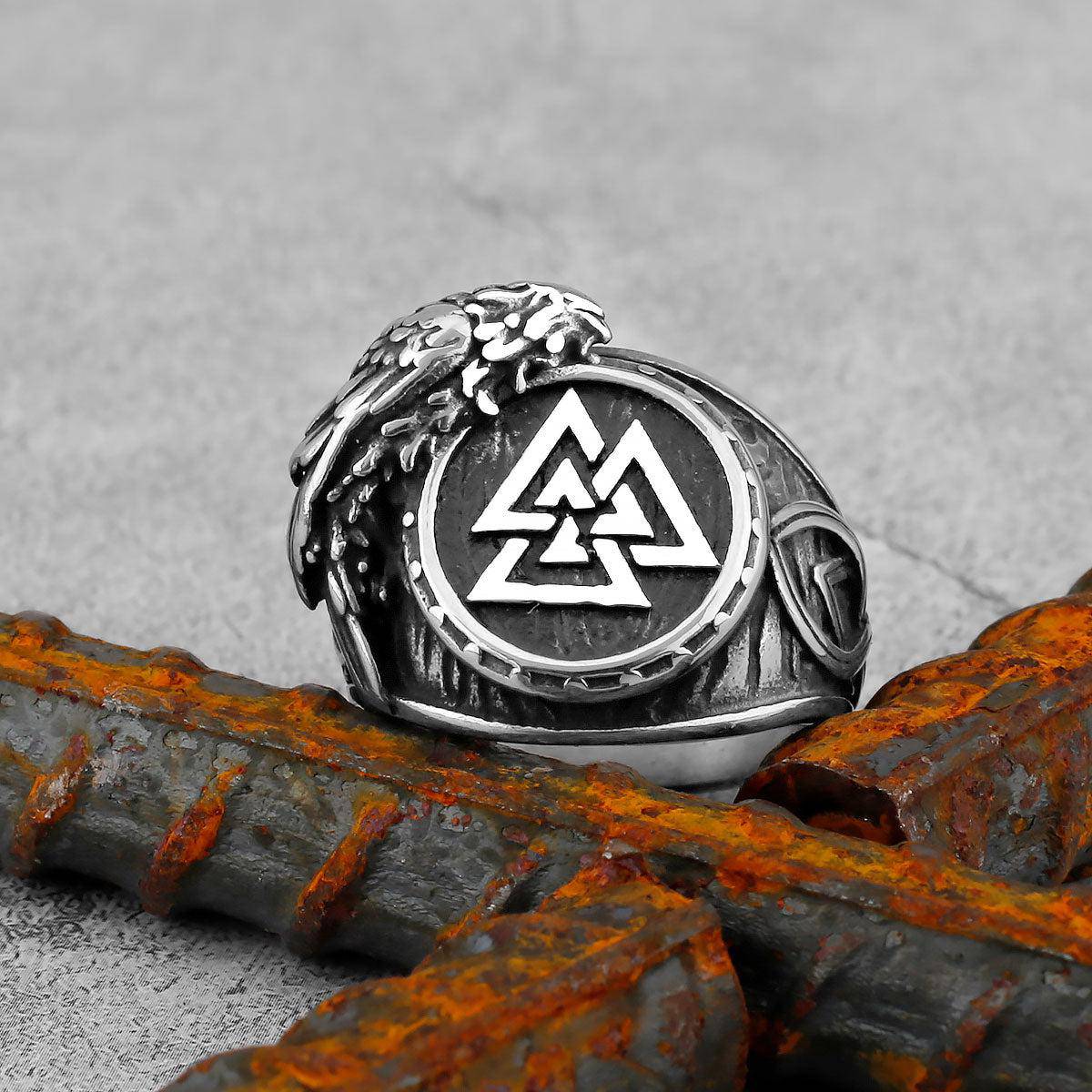 Viking Valknut Ring With Raven | Odins-Glory